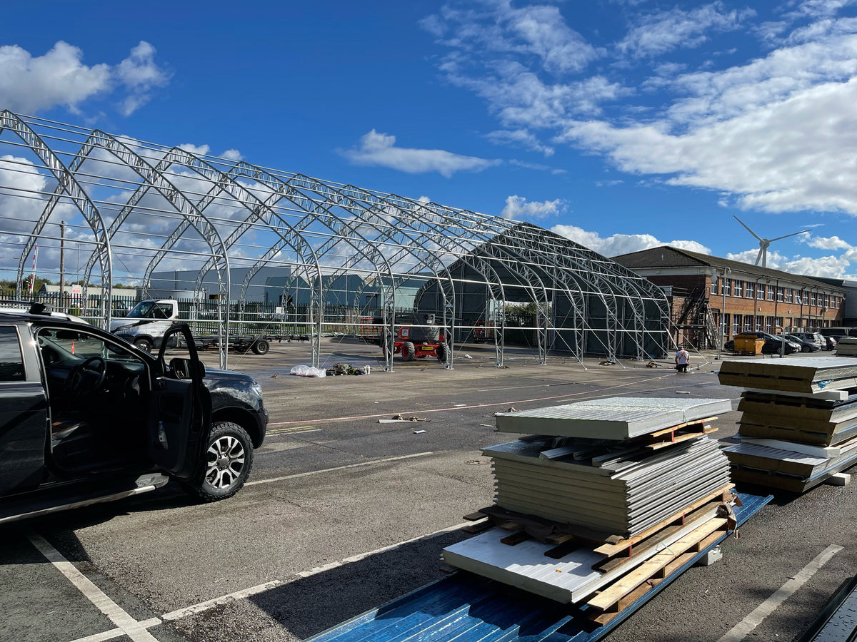 D-7015028P - 70FT x 150FT Double Trussed Storage Tent – Brian Scott Engineering